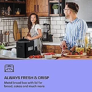 Granrosi Large Bread Box for Kitchen Countertop, Bread Storage Container, Breadbox, Bread Container, Bread Holder, Bread Keeper, Bread Boxes - Farmhouse Bread Box with Metal Lid - Black