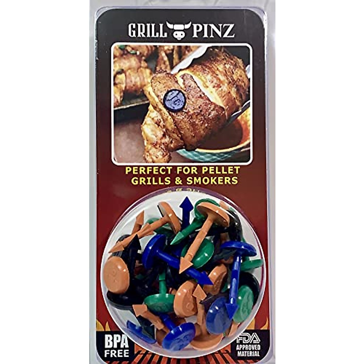 GRILL PINZ - Essential Grilling Accessory - Attach and Combine Food While Cooking (Better Than Grill Skewers) - Perfect for Attaching Bacon to Meat on The Grill (32 Pack)