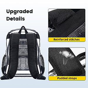 Vorspack Clear Backpack Heavy Duty PVC Transparent Backpack with Reinforced Strap Stitches & Large Capacity for College Workplace Security - Black