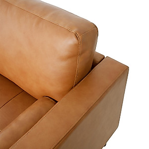 Naomi Home Marisa Genuine Mid-Century Leather Loveseat, Mid-Century Sleeper Loveseat, Tan Leather Couch,for Living Room, Bedroom, and More