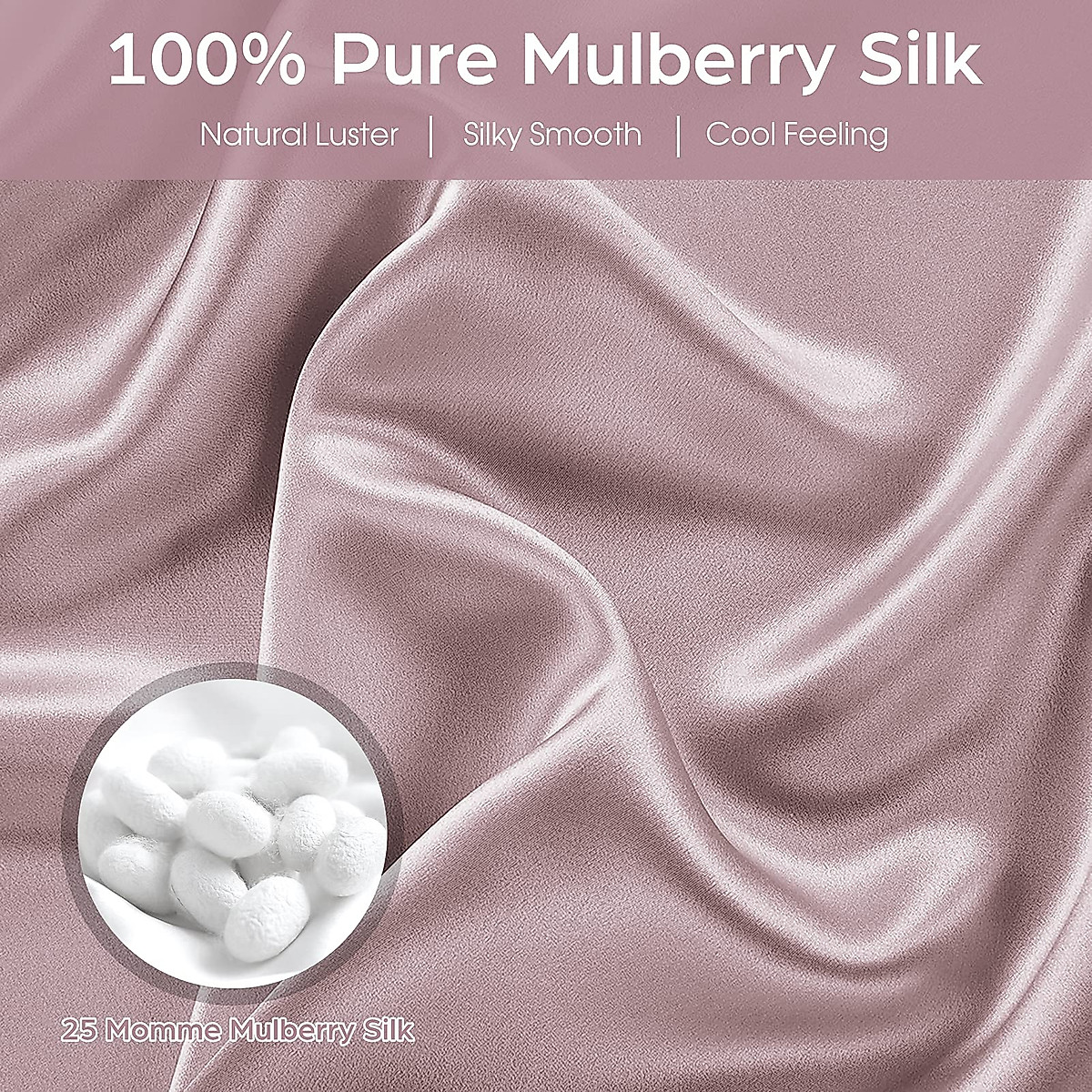 Veaken Silk Pillowcase for Hair and Skin, 2 Pack 100% Mulberry Silk Pillowcase 25 Momme, 600 Thread Count, Both Side Pure Silk Pillow Cover with Hidden Zipper (ApricotGray, Standard 20''×26'')