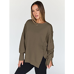 Trendy Queen Womens Oversized Sweatshirts Hoodies Crewneck Shirts Fall Outfits Teen Girls Y2k Winter Clothes Light Coffee L