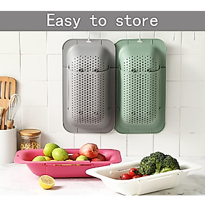 Domonic Home Colander Over the Sink Colander for Kitchen Sink, Over the Sink Strainer Basket Vegetables,Fruits,Pasta, Collapsible Colander 14.5"-19.5", Brilliant Rose Colander Dishwasher Safe