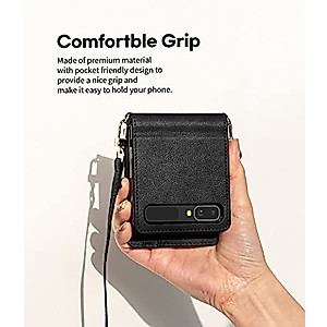 GOOSPERY Wallet Case Compatible with Galaxy Z Flip, Detachable Card Holder 2 Card Pocket Storage Premium PU Leather Adjustable Cross-Body Strap Attached Earbud Cord Organizer (Black)