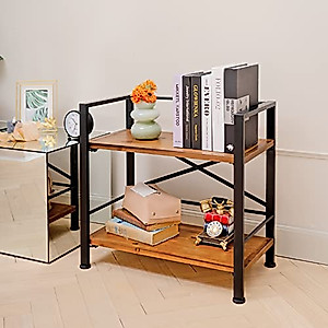 Crofy Rustic Bookshelf, 2 Tier Real Wood Bookshelf, Metal Book Shelf for Storage, Bookcase for Office Organization and Storage, 12.6 D x 23.62 W x 22.83 H Inches, Black