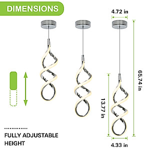 Pendant Light, Integrated LED Kitchen Lighting, 12.5W(40 Watt Equivalent), CRI 90+, with Chromed Finished, ETL Listed, Ceiling Pendant Light Fixture for Kitchen Island Restaurant Kitchen Sink, 3 Pack