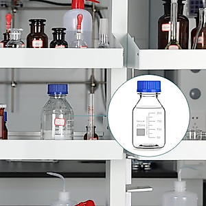 stonylab Graduated Storage Bottles with GL45 Screw Cap, 500 ml Borosilicate Glass Clear Round Lab Reagent Media Storage Bottles with Blue Screw Cap, 1 Pack