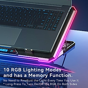 KYOLLY RGB Laptop Cooling Pad Gaming Laptop Cooler, Laptop Fan Cooling Stand with 13 Quiet Cooling Fans for 15.6-17.3 inch laptops, 9 Height Stand, LED Lights & LCD Screen, 2 USB Ports, Lap Desk Use