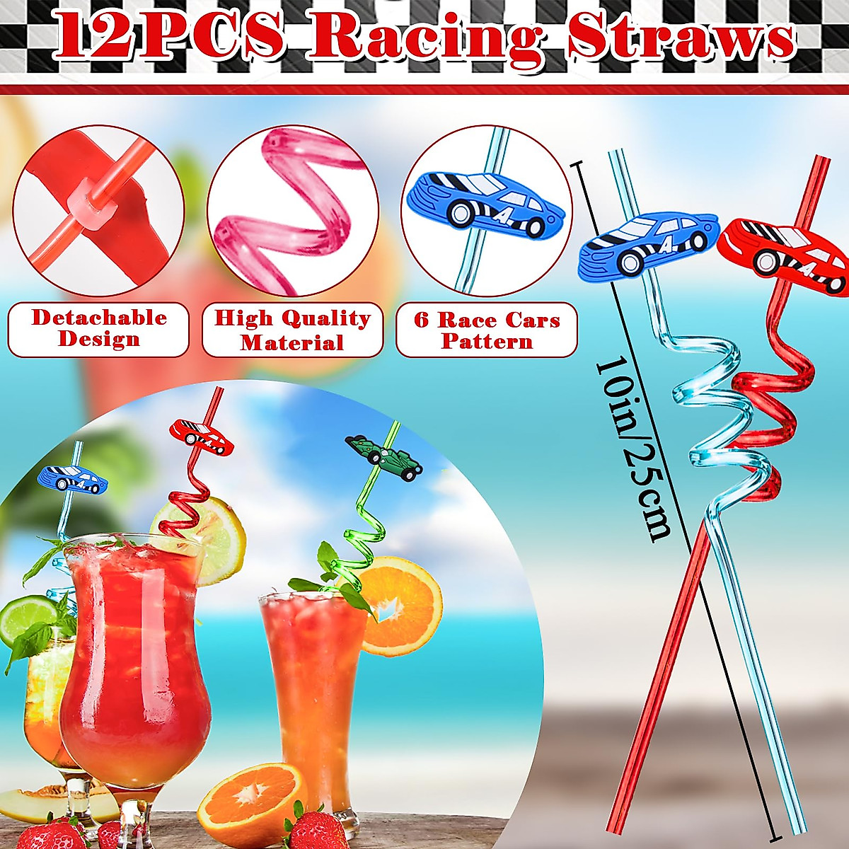 Winrayk Race Car Party Favors Birthday Supplies Drinking Straw Checkered Bag Mini Pull Back Car Bracelet Luminous Tattoo Sticker Keychain Racing Games Boys Kid Race Car Pinata Filler Goody Bag Stuffer