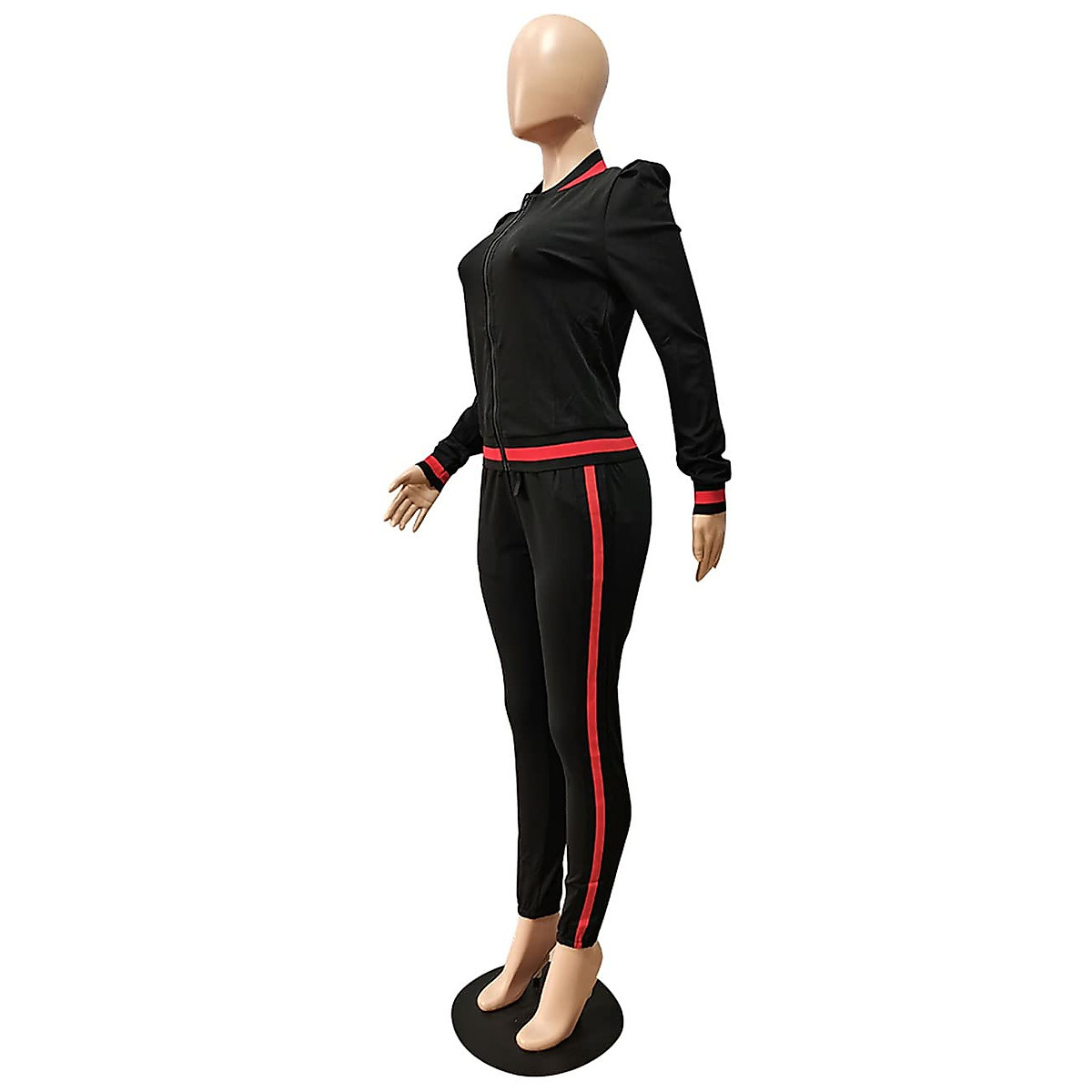 Casual Long Sleeve Zip Up Jacket and Pants Sweatsuits Tracksuits 2 Pieces outfits for Ladies,Black,Tag XL/US(12-14)