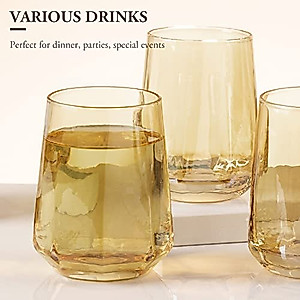 MyGift Vintage Style Amber Glassware Set of 4, Stemless Wine Glasses