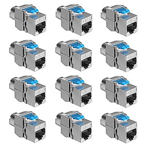 kwmobile Keystone Module Jacks - 12 Piece CAT-8 Shielded Keystone Jack RJ45 Cat 8 Ethernet Module 40 Gbit with Shielded Metal Housing