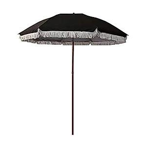Ø 2m/6.6ft Tassel Beach Parasol Black Windproof and Rainproof Outdoor Sun Umbrella Courtyard Decorative Umbrellas, for Garden Patio Pool Lawn