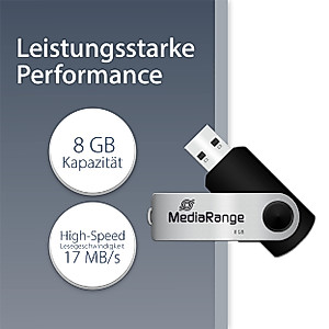 MEDIARANGE MR908 Flexi USB Stick 8GB 15MB/s USB 2.0 Black-Silver