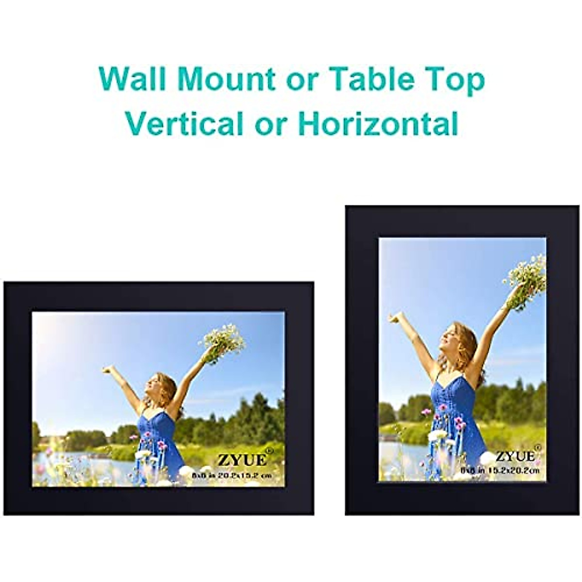 ZYUE 6x8 inch Picture Frame Made of Wood and High Definition Plexi Glass for Wall Mounting and Table Top Display Photo Frame Black