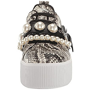 Karl Lagerfeld Paris Women's Vidya Pearls-Lace Sneaker, Black/White, 9.5