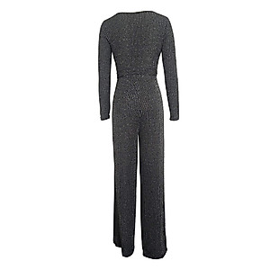 Sparkly Jumpsuits for Women Elegant Night Sexy Plus Size Long Sleeve Clubwear Party Casual Rompers Wide Leg Pants Silver XL