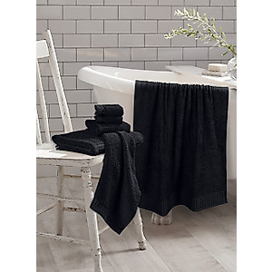 GLAMBURG 100% Cotton Ultra Soft 6 Pack Towel Set, Contains 2 Bath Towels 28x55 Inches, 2 Hand Towels 16x24 Inches & 2 Wash Coths 12x12 Inches, Compact Absorbent Lightweight & Quickdry - Black