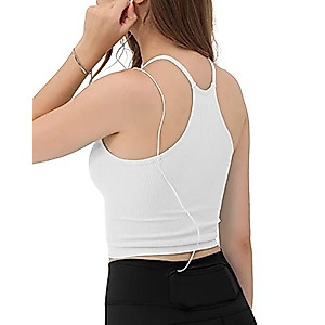 ODODOS Women's Crop Camisole 3-Pack Washed Seamless Rib-Knit Crop Tank Tops, Long Crop, White Gray Black, Medium/Large