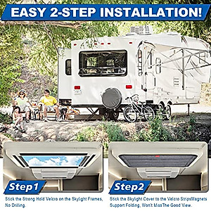 RVLAND RV Skylight Cover 16"x16" Foldable Magnet RV Blackout Ventilation Cover Camper Trailer Fan Vent Cover Waterproof Thickened Oxford Fabric (Grey)