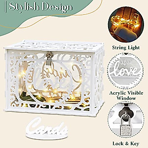 OurWarm DIY White Wedding Card Box with Lock and String Lights, PVC Hollow Card Box Graduation Card Box Perfect for Wedding Reception Anniversary, Baby Showers, Birthdays, Bridal or Baby Showers