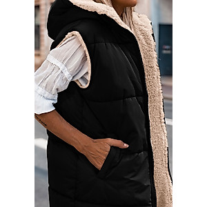 PRETTYGARDEN Womens 2025 Fall Reversible Vests Sleeveless Fleece Jacket Zip Up Hoodie Pockets Long Warm Winter Coat Outerwear (Black,Small)