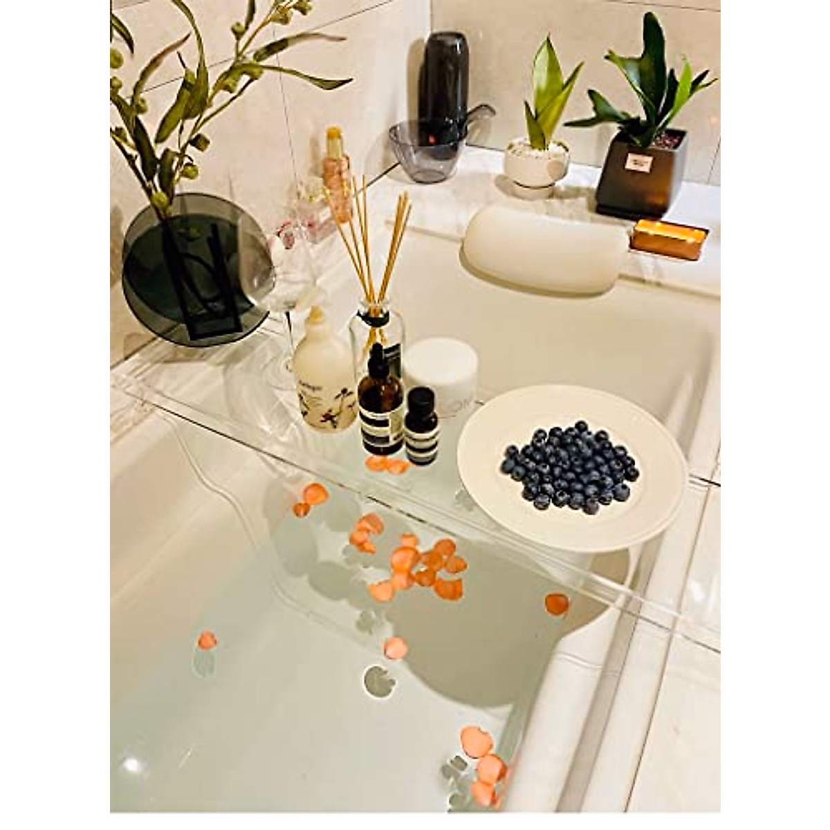 GANFANREN Bathtub Storage Rack Bath Tray Transparent Shelf Tub Multi-Function Bathroom Tools Towel Storage Shelf