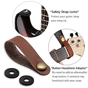 BestSounds Acoustic Guitar Strap, Soft Cotton & Leather Ends Strap for Electric & Bass Guitars come with 1 Button & 2 Locks