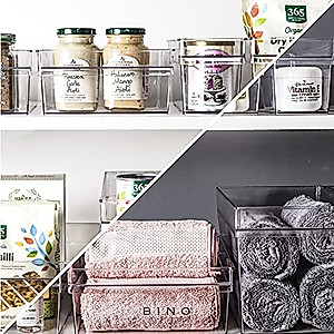 BINO | Plastic Storage Bins, Shallow Medium | THE HANDLER COLLECTION | Multipurpose | Kitchen Pantry &Freezer Organizers | Clear Containers for Organizing Home |