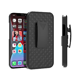HIDAHE Holster Case Compatible with iPhone 13 Mini 5.4'', Combo Shell & Holster Slim Shell Case for Men with Built-in Kickstand + Swivel Belt Clip Holster for Apple iPhone 13 Mini 2021 ONLY, Black