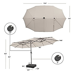 Giantex 15ft Large Outdoor Umbrella Double-Sided, 48 Solar Lights, Auto-Charging Solar Panel, Extra Large Patio Umbrella with Base and Crank, Outdoor Market Umbrellas for Poolside Garden (Beige)