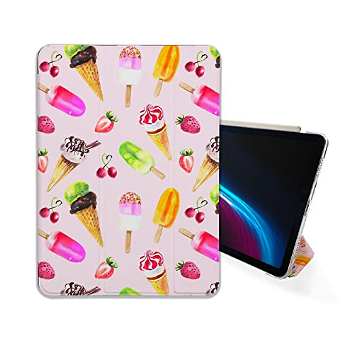 Cute Ice Cream Sweet case Compatible with iPad Mini Air Pro 7.9 8.3 9.7 10.2 10.9 11 12.9 inch Pattern Cover New 2022 2021 Trifold Stand 3 4 5 6 7 8 9 Generation 396 (9.7" 5/6 gen)