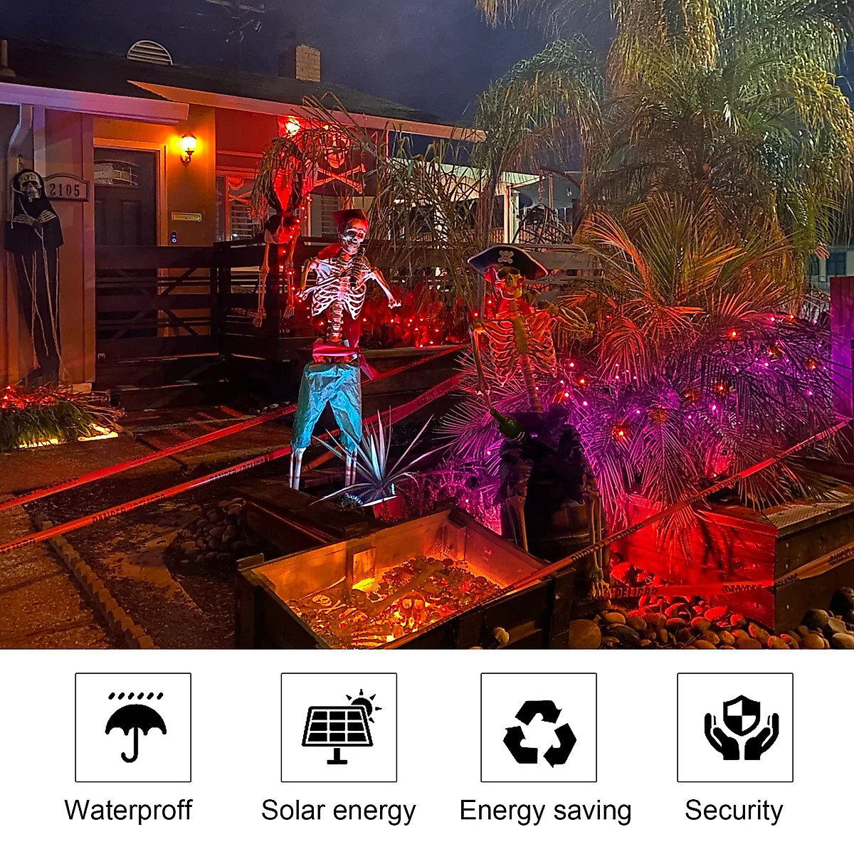 kemooie 2 Pack Total 200 LED Solar Halloween Lights, 8 Twinkle Modes Upgraded Solar Powered Fairy Lights, for Outdoor, Garden, Balcony Party Halloween Decorations (Purple and Orange)