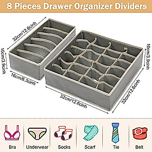 Kenning 8 Pieces Sock Underwear Drawer Organizer Dividers Set Fabric Foldable Cabinet Closet Organizers and Storage Boxes for Storing Socks Underwear Ties