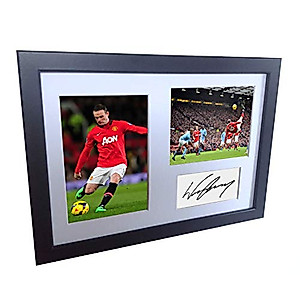 Signed Black Soccer Overhead Goal vs Man City Wayne Rooney Manchester United Autographed Photo Photographed Picture Frame A4 12x8 Football Gift