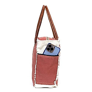 CLA Bags LA BOHEME Upcycled Canvas Hand Bag Upcycled Canvas & Cowhide Tote Bag Radiant Upcycled Canvas & Cowhide Leather Crossbody Bag (16 x 11 Inch, Chocolate Brown)