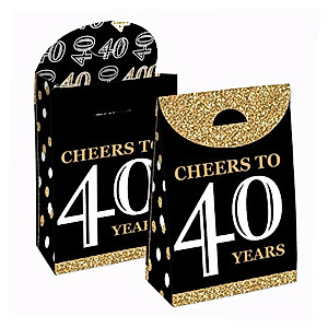Big Dot of Happiness Adult 40th Birthday - Gold - Birthday Gift Favor Bag - Party Goodie Boxes - Set of 12