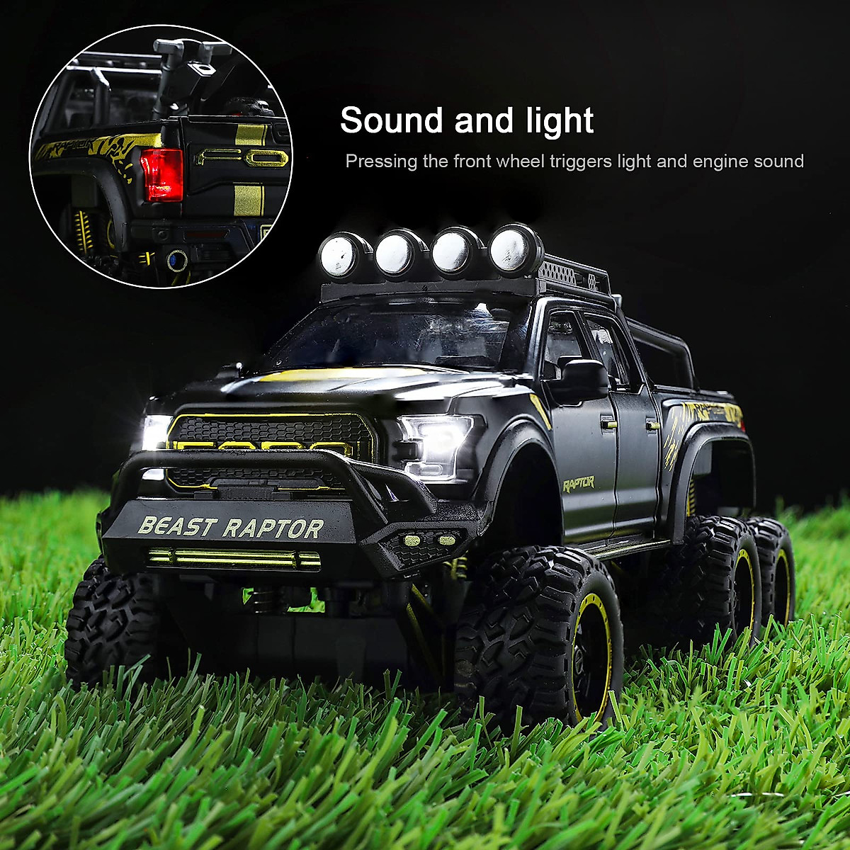 Diecast Pickup Truck Toy F150 Zinc Alloy Metal Model Car 1:24 Scale for Kids Toy Gift (Black)