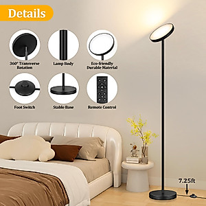 Bright Floor Lamp, 2400LM LED Floor Lamp for Living Room, Torchiere Floor Lamps with 2700K-6000K Stepless Dimming, 69" Tall Modern Standing Lamp with Remote & Foot Switch for Bedroom Office