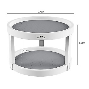 Lazy Susan – 9.75 Inch Diameter Plastic Round Two Tier Turntable Kitchen, Pantry and Vanity Organizer and Display with Non-Skid Liner by Lavish Home