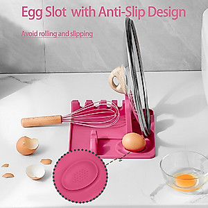 Drescu Silicone Spoon Holder Spoon Rest with Lid Holder for Stove Top,BPA Free Utensil Rest for Kitchen Countertop,Non-Slip Heat-Resistant Stove Utensil Holder for Spatula,Ladle,Tong&Pot Lid (Grey)