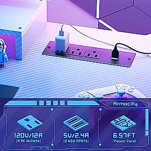 Gaming Computer Desk with Storage Shelves & Z-Shaped Legs, White Gaming Desk with Hutch and LED Lights, Reversible PC Gaming Desk with Pegboard for Bedroom & Small Spaces, Carbon Fiber Surface, 47''