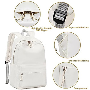 School Backpack for Teen Girls Women Laptop Backpack College Bookbags Middle School Travel Work Commuter Back Pack(Solid Beige)
