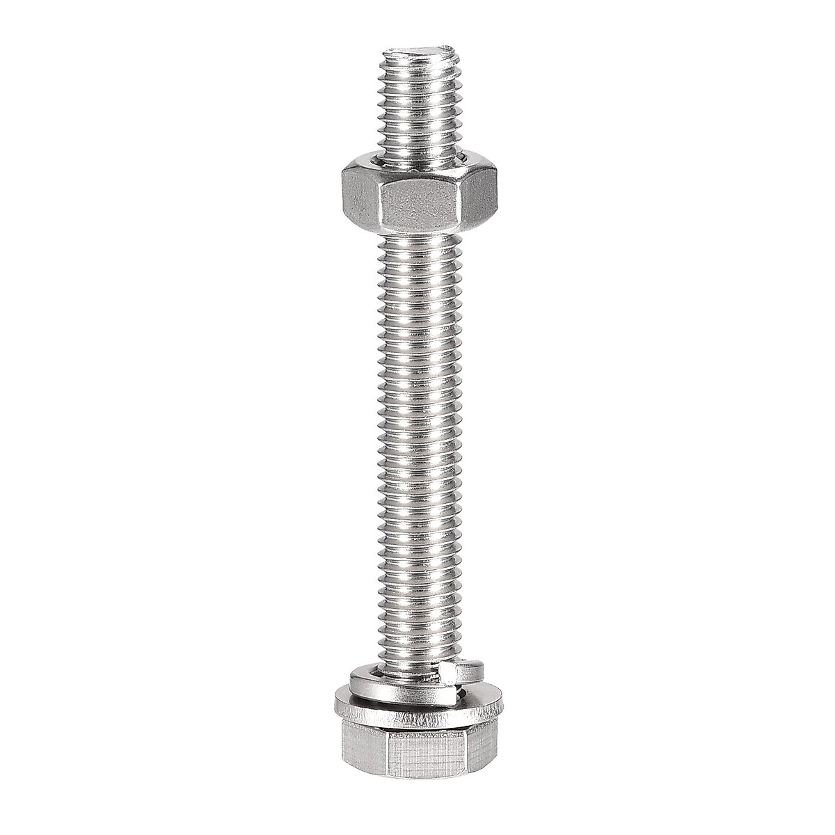 uxcell M10 x 80mm Hex Head Screws Bolts, Nuts, Flat & Lock Washers Kits, 304 Stainless Steel Fully Thread Hexagon Bolts 6 Sets