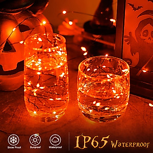 Orange Lights, 2 Packs Each 66 Feet 200 LED Solar Fairy Lights, Halloween Lights Outdoor with 8 Modes, Waterproof Twinkle Fall Lights for Patio Yard Trees Party, Black Wire