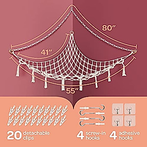 ParentsEasy Macrame Stuffed Animal Hammock & Net – Cotton Toy & Pet Hanging Plushie Storage with Screw-In & Adhesive Hooks – Stuffed Animal Hammock, Plastic Chain, & Clips – Toy Net Plush Storage