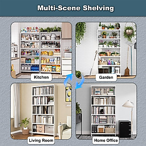 ZONLESON Bookshelf,5 Tier Bookshelves,69" Tall White Bookcase Shelf Storage Organizer,Free Standing Storage Shelving Unit for Home Office,Library White Bookshelf Metal Bookcase