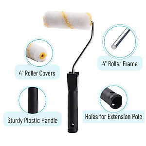 Bates- Paint Tray Set, 6 pcs, 4-Inch Paint Roller Kit, Small Paint Roller Paint Brush, Paint Roller Set, Paint Rollers 4 Inch, Paint Roller Tray, Paint Roller Brush, Small Roller Paint Brush