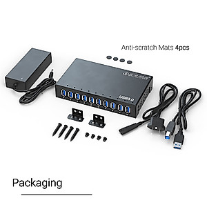 USB 10 Port Hub - Powered USB 3.0 Hub - Aluminum USB Data HUB Splitter 12V 5A 60W Power Adapter Extension for Mouse, Keyboard, HDD or More USB Devices