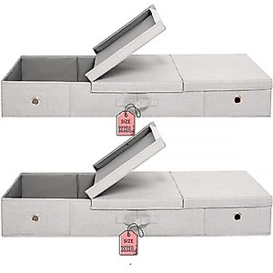 2-Pack Under Bed Storage Containers - 40x20x6 inch with Lid and Handles - Foldable Clothes Organizer - Sturdy Ultra Thick Fabric - Blanket and Shoe Storage Box - Grey